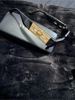 Versace | Accessories | Versace Black Rectangular Sunglasses With Gold ...